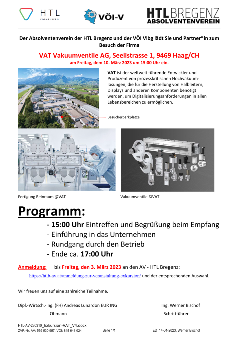 Exkursion VAT Haag/CH - Absolventenverein der HTL-Bregenz